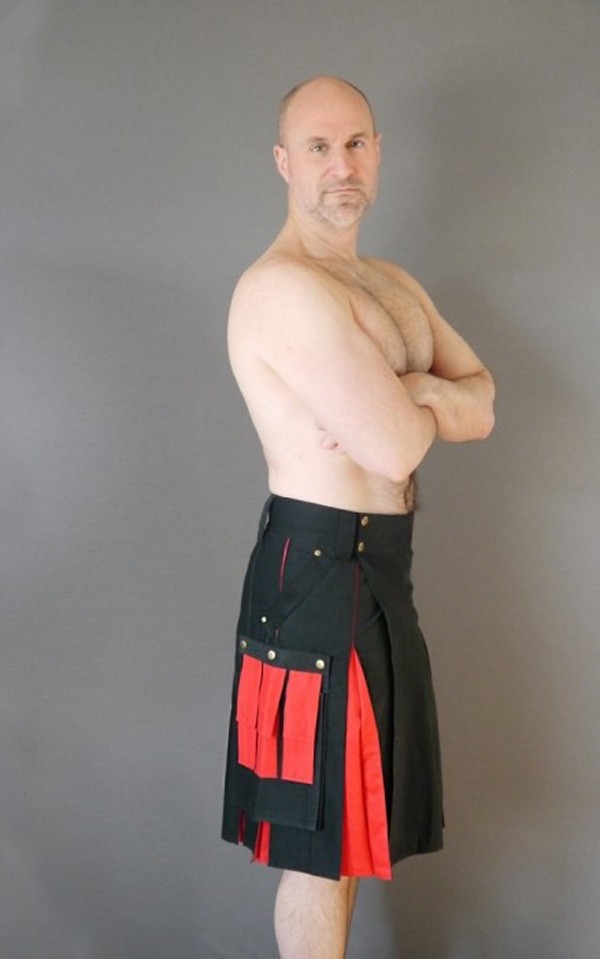 Black and Red Box Pleated Kilt - Scotland Kilt