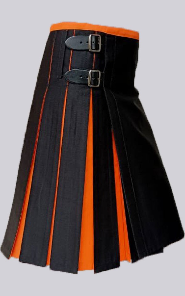 Classic Hybrid Black and Orange Kilt - Scotland Kilt