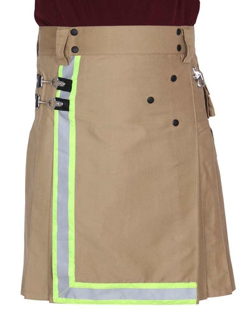 Khaki Firefighter Utility Kilt For Men - Scotland Kilt