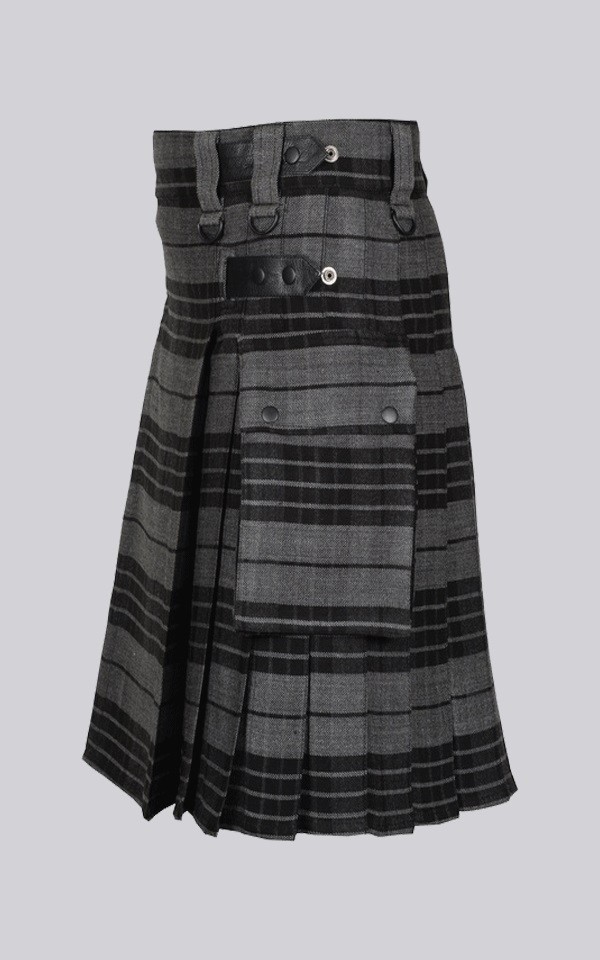 Grey Watch Tartan Utility Kilt with Cargo Pockets - Scotland Kilt